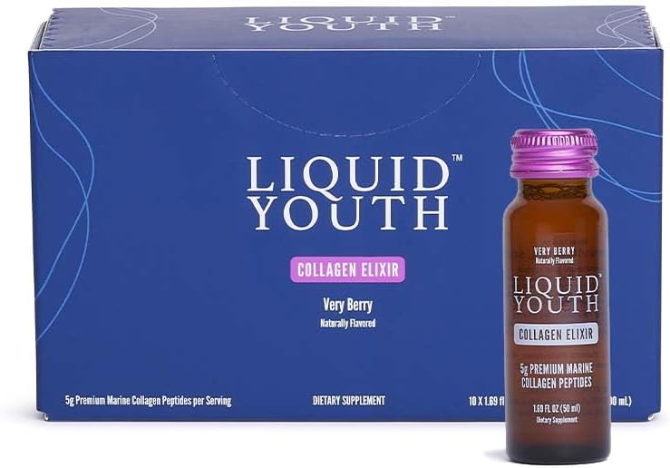 Liquid Youth Collagen Elixir Shots - Very Berry Flavor for Youthful ...